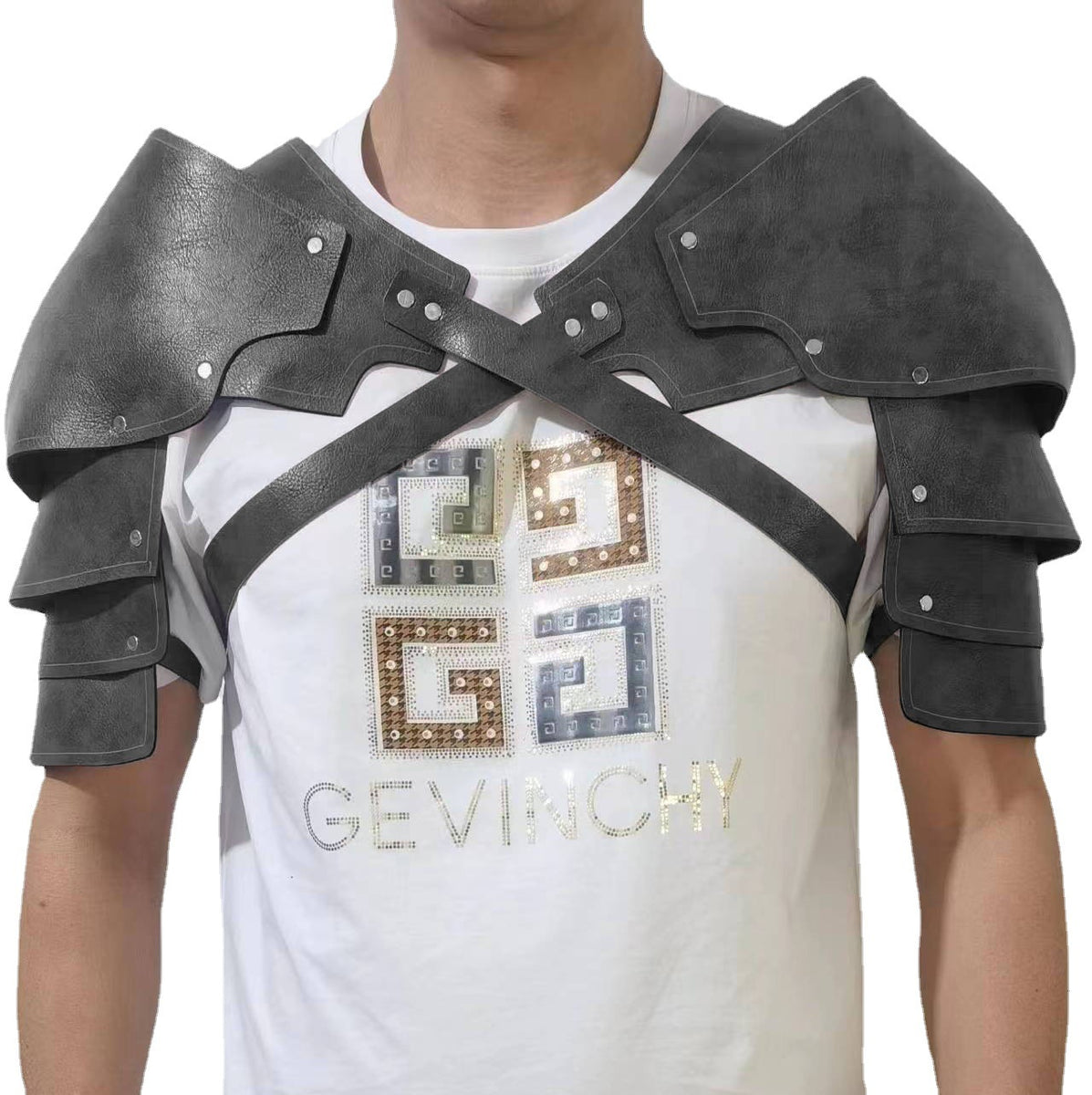 New retro medieval samurai leather double shoulder vest shoulder prote ...